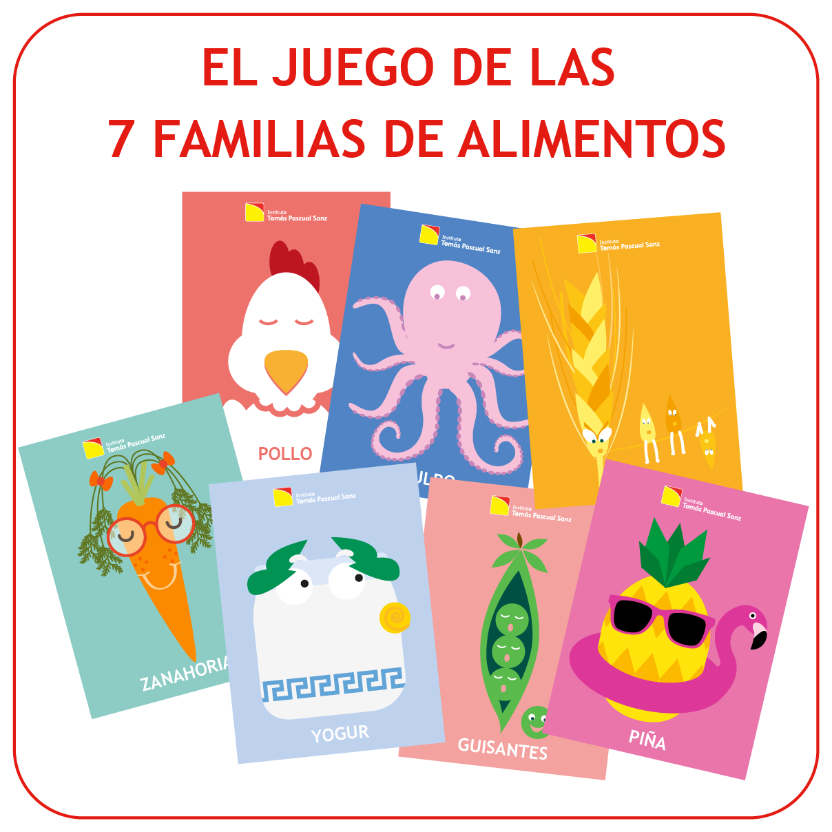 Juego infantil de cartas: las siete familias de alimentos